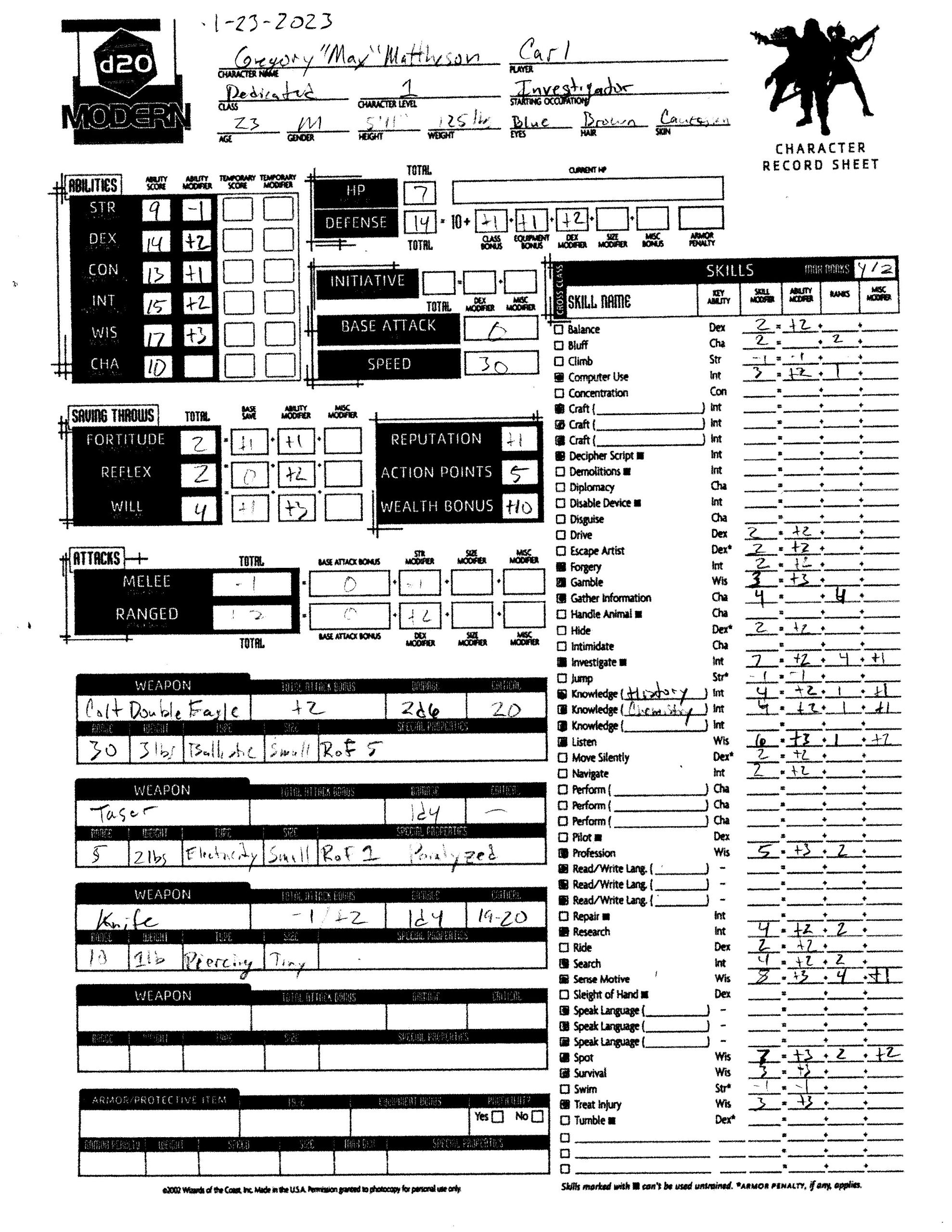 2023 Character Creation Challenge Day 23: D20 Modern – TardisCaptain's ...