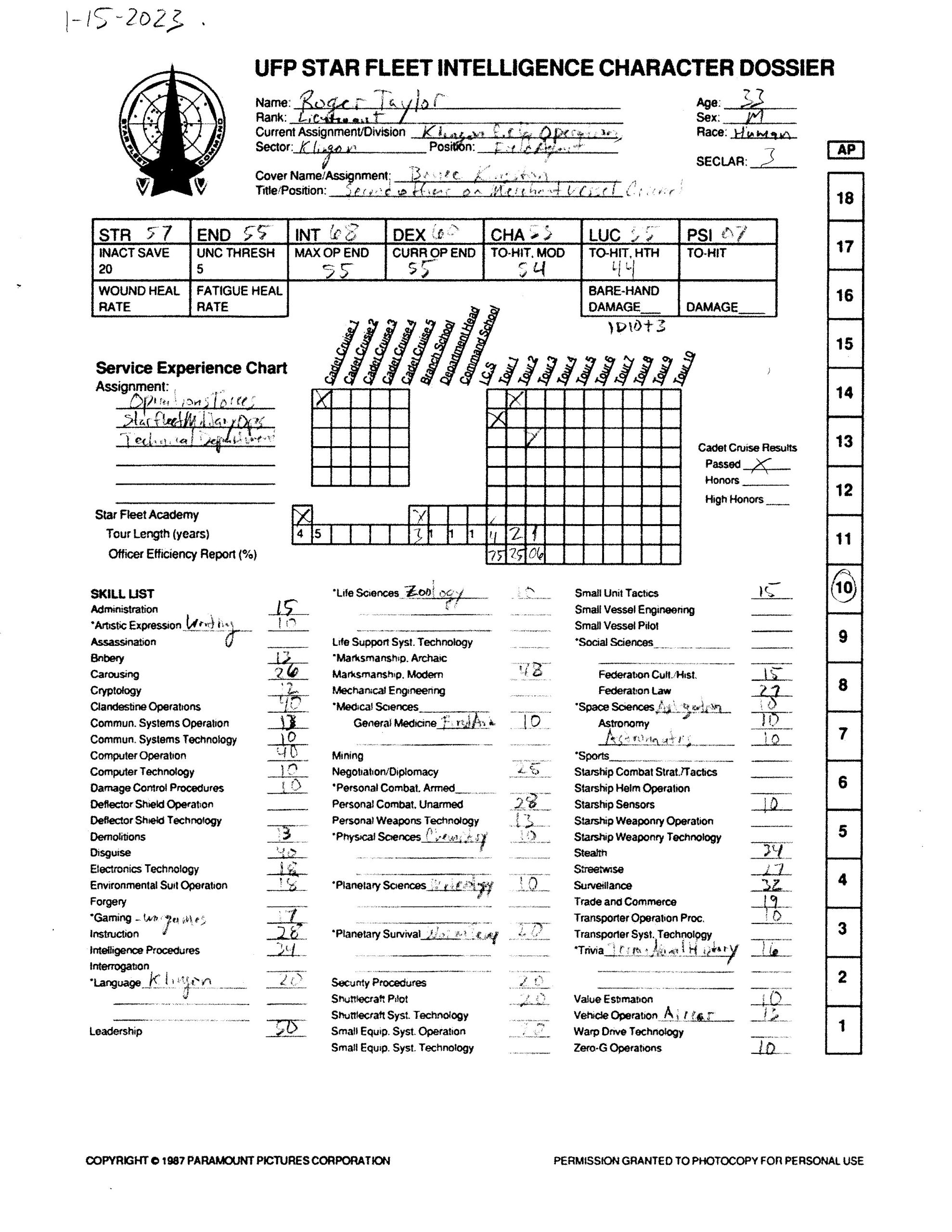 2023 Character Creation Challenge Day 15: Star Fleet Intelligence ...